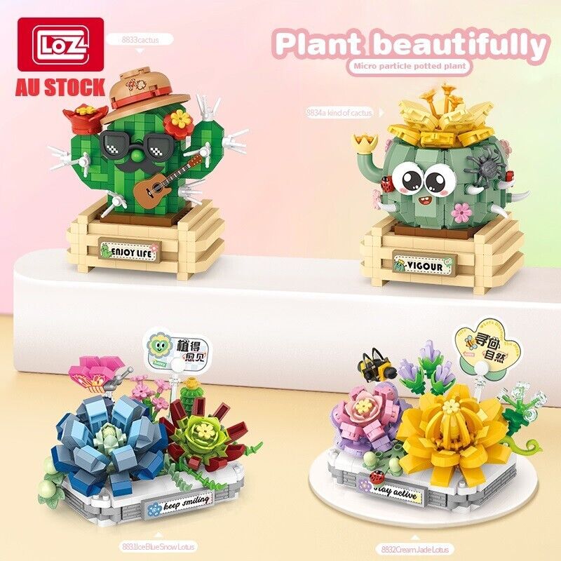 LOZ Cactus Lotus Flower Building Blocks Set Display Toys Gifts for Adu ...