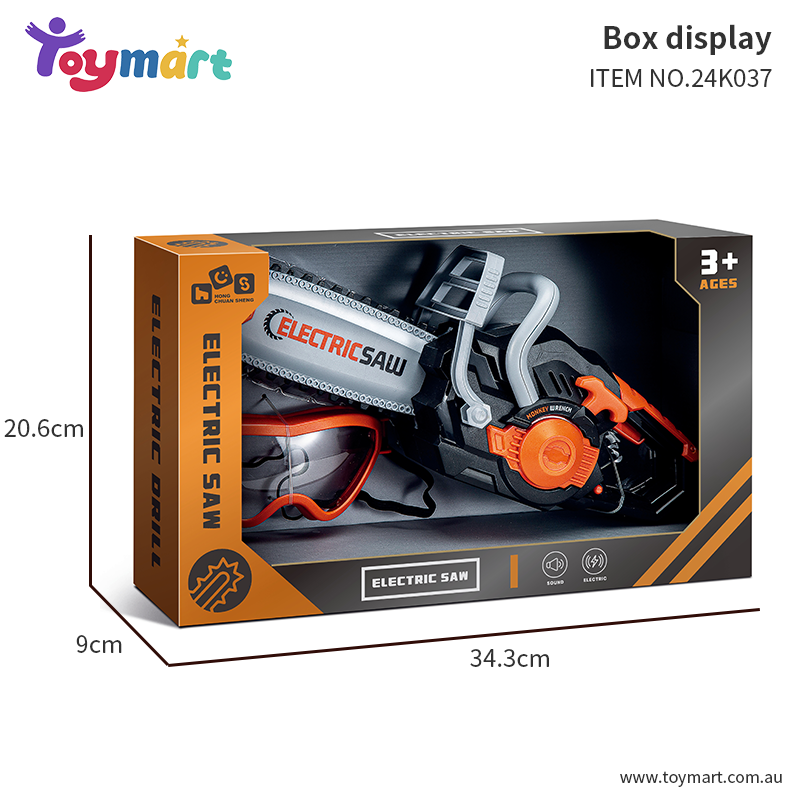Toymart Electric Chainsaw Toy Set, Realistic Battery-Powered Chainsaw